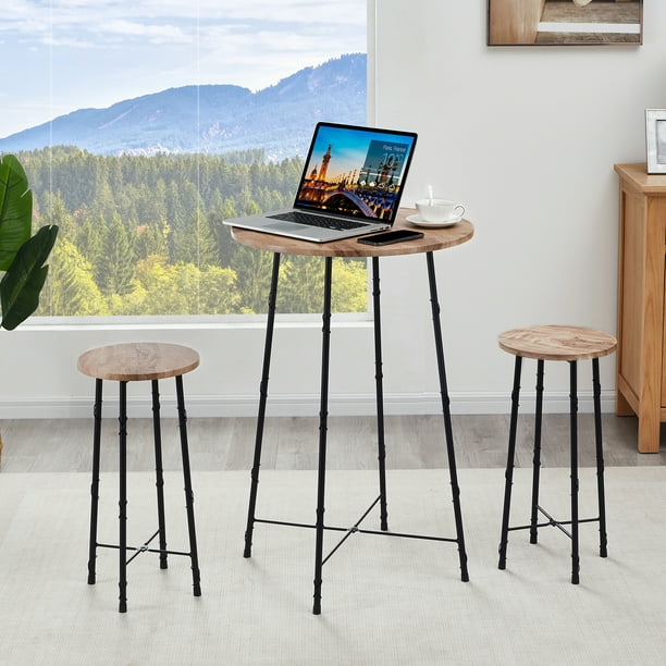 VECELO 3-Piece Bar Table Set with 2 Stools, Round Pub Table Set for ...