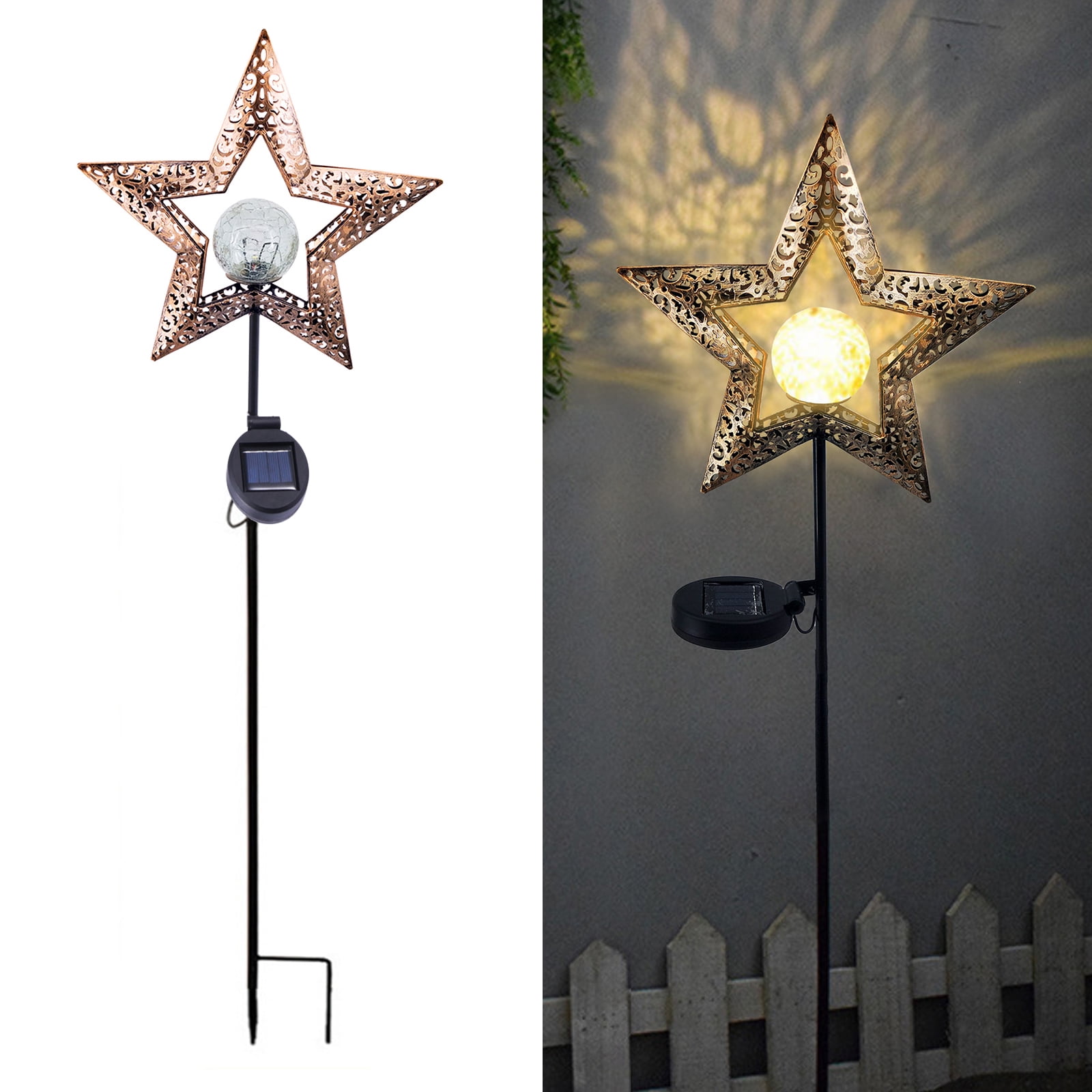 SolarEra Garden Stake Solar Lights Outdoor Star Decor, Crackle Glass ...