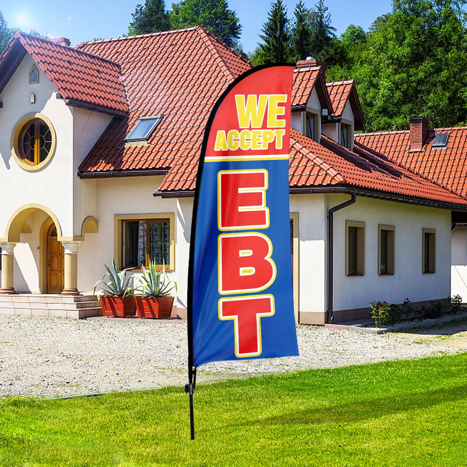 QSUM We Accept Ebt Sign Feather Flag with Pole Kit,7FT We Accept Ebt ...
