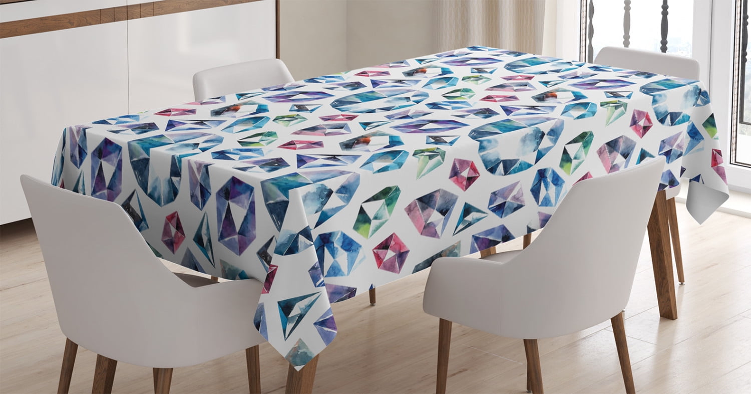 Diamond Decor Tablecloth, Small Larges Watercolor Style Diamond Crystal ...