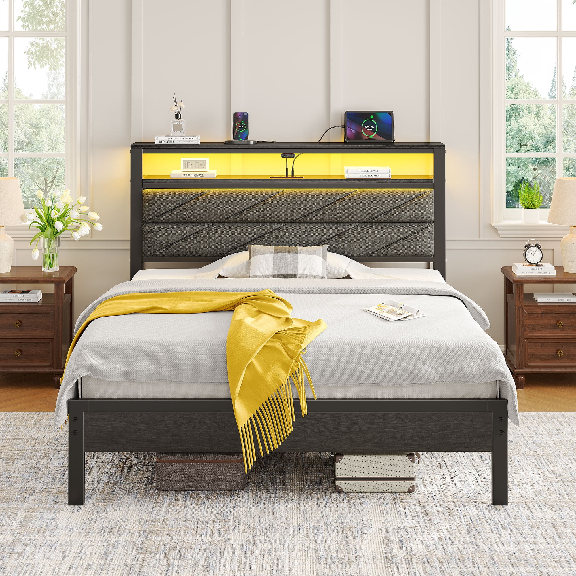 Click here for Greenstell Twin Led Bed Frame With Headboard Stora... prices