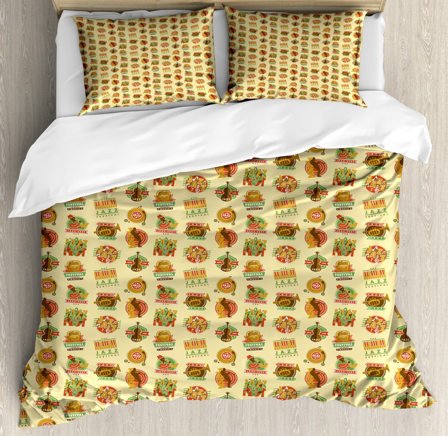 Jazz Music Duvet Cover Set King Size, Music Festival Theme with Various ...