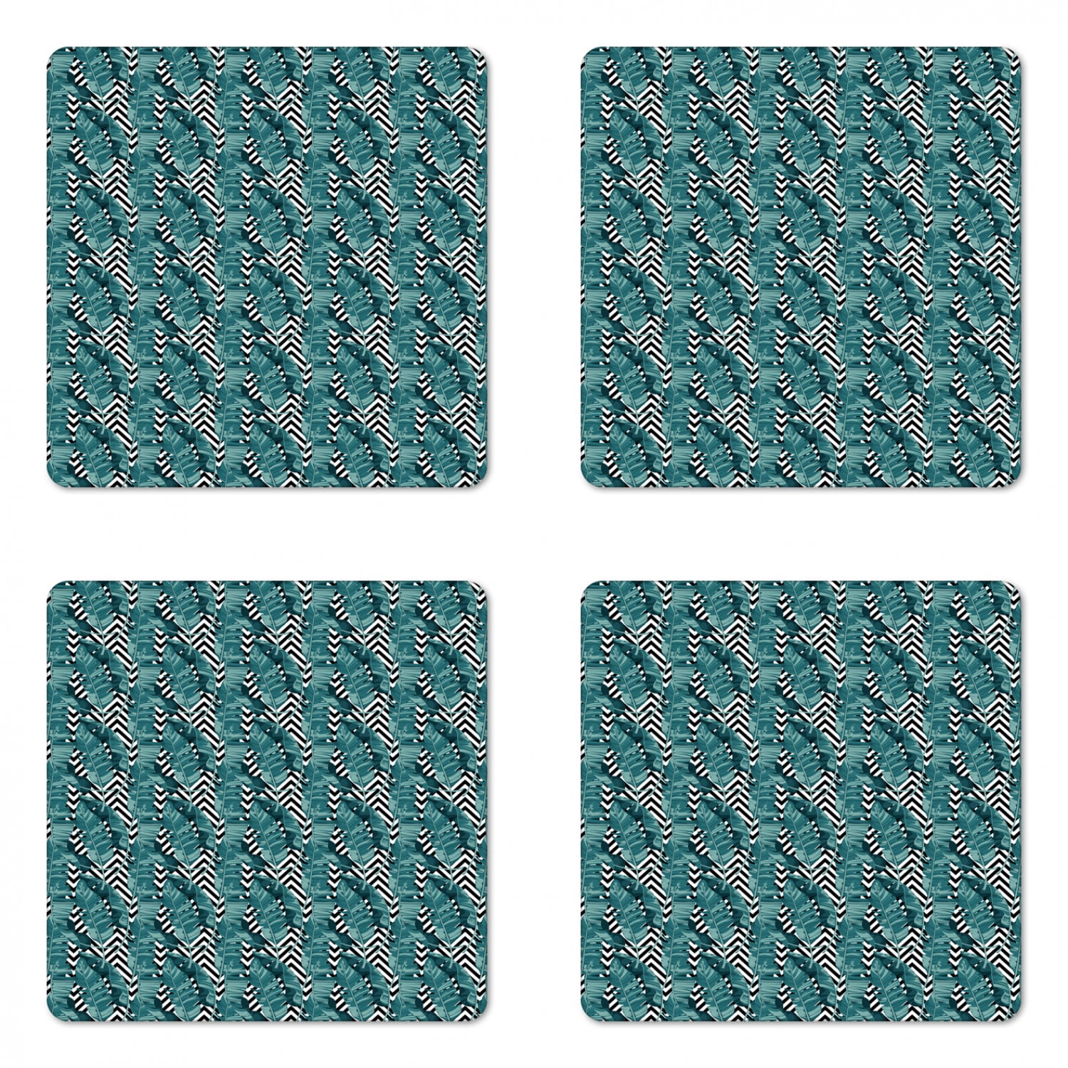 Tropical Coaster Set of 4, Rainforest Foliage with Banana Leaves Jungle ...