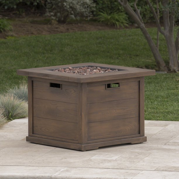 Colby Outdoor Square Gas Fire Pit, Brown Wood Pattern - Walmart.com ...