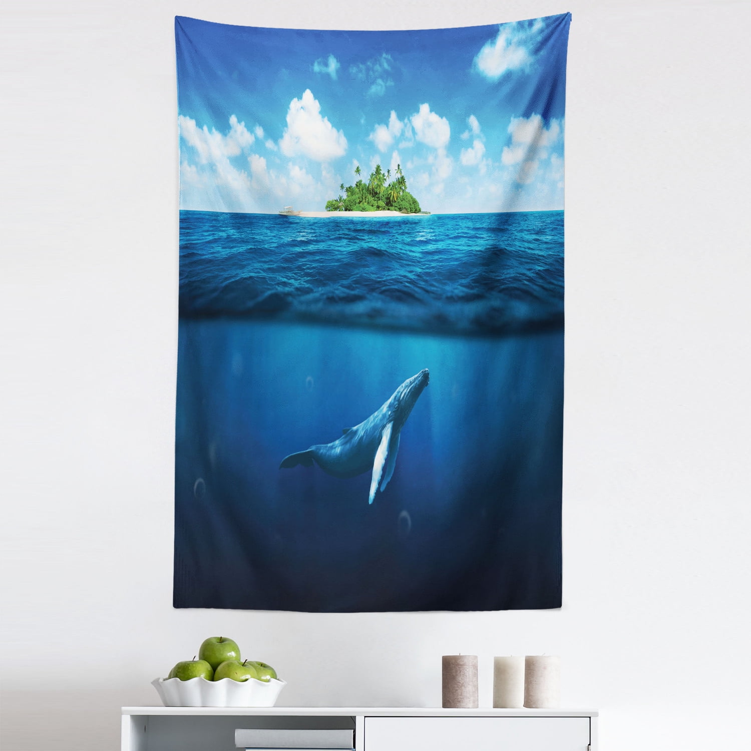 Underwater Tapestry, Jungle Island and Clear Water Ocean Whale Aquatic ...