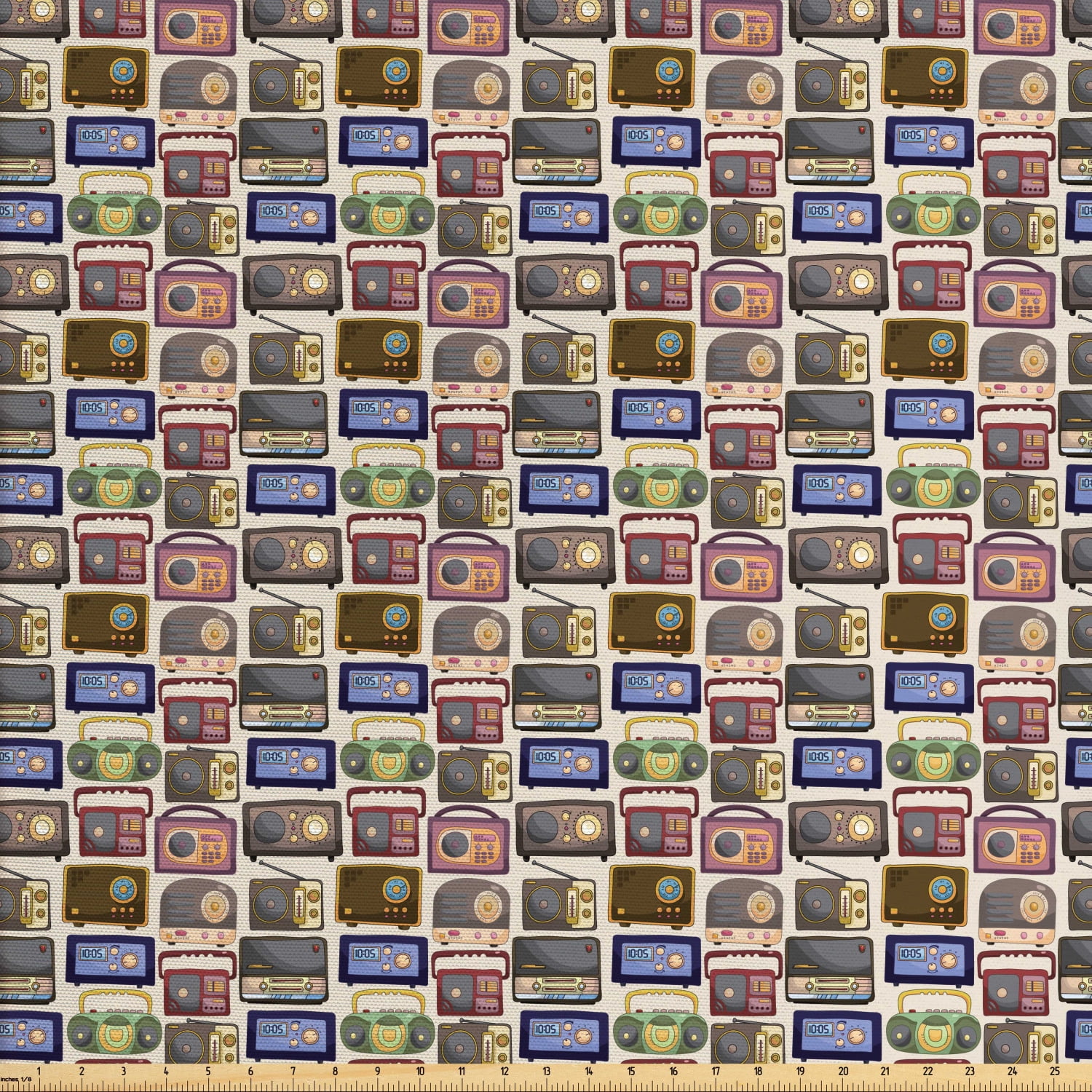 Retro Fabric by the Yard, Cartoon Style Radio Pattern Multimedia ...