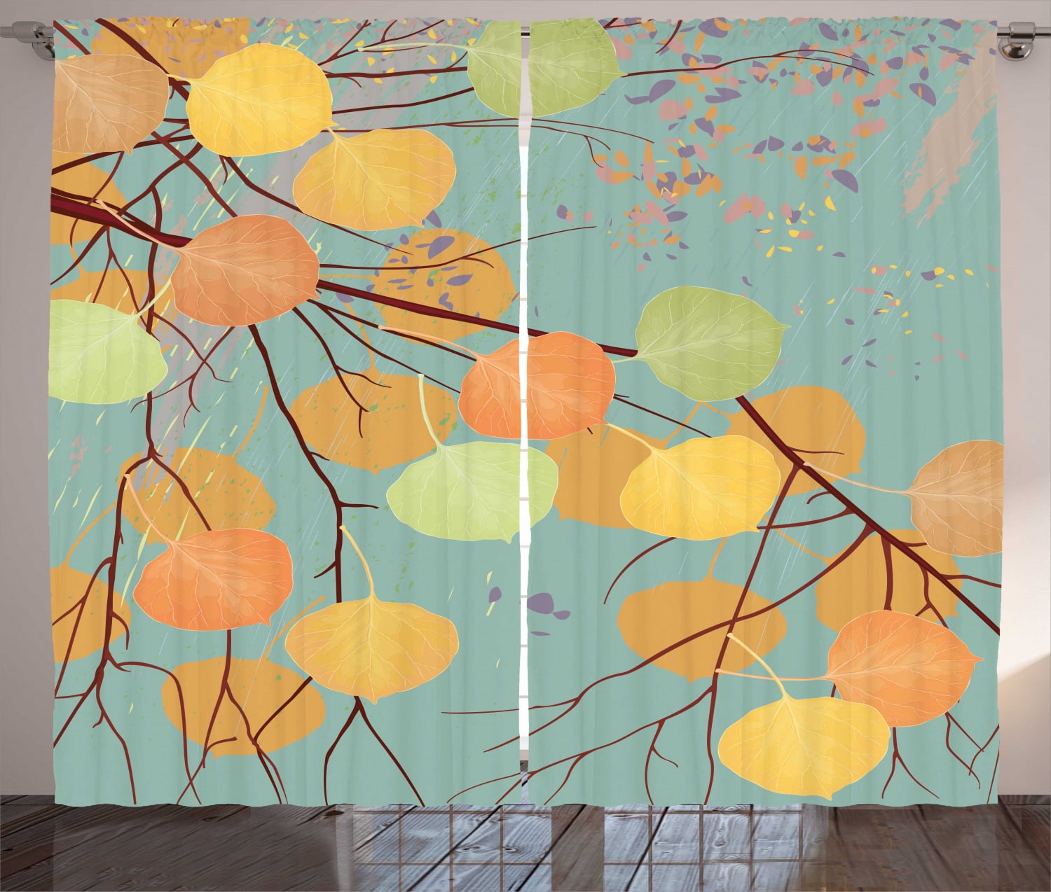 Aspen Tree Curtains 2 Panels Set, Branches with Autumn Leaves Seasonal ...