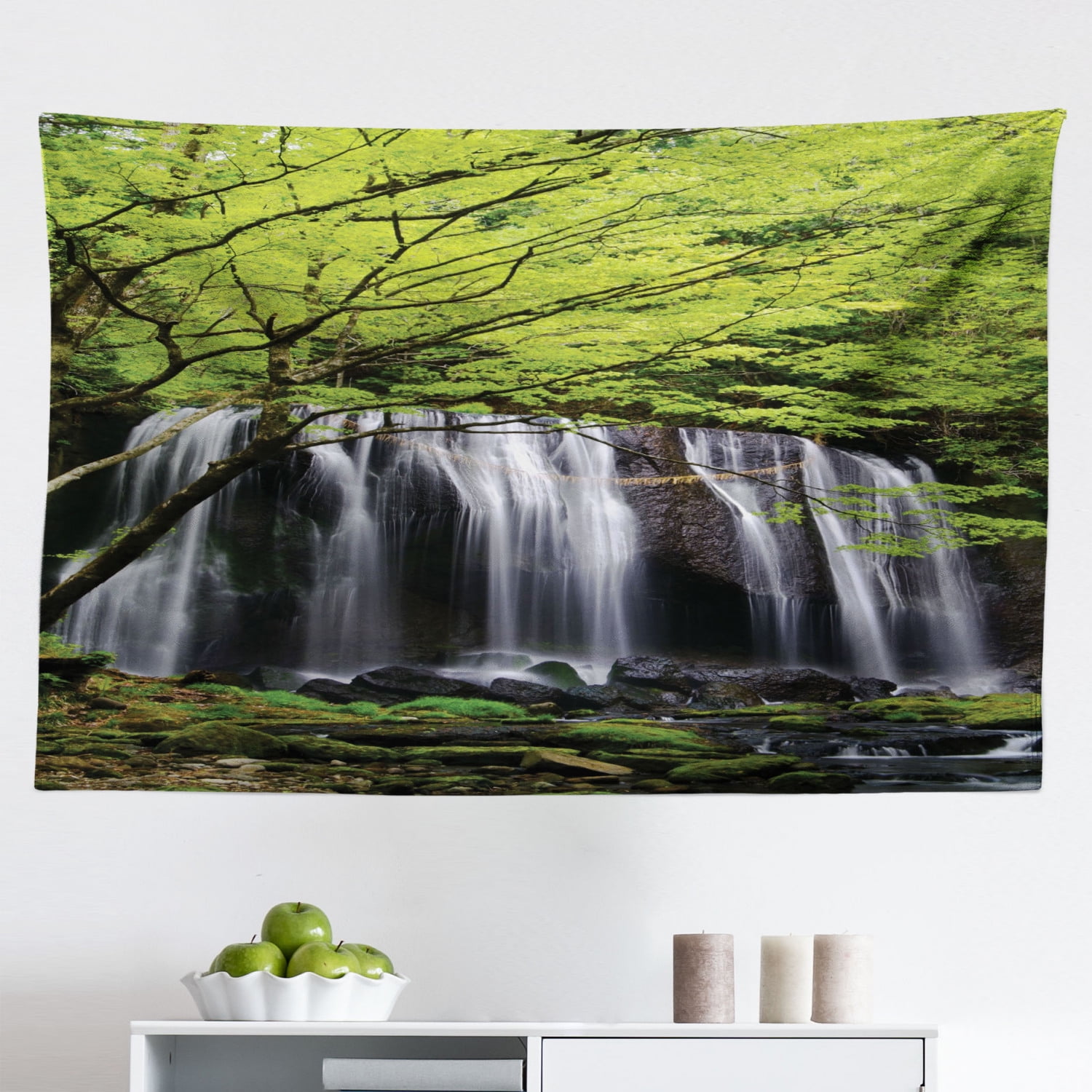 Waterfall Tapestry, Waterfalls Surrounded by Rocks and Tropical Exotic ...