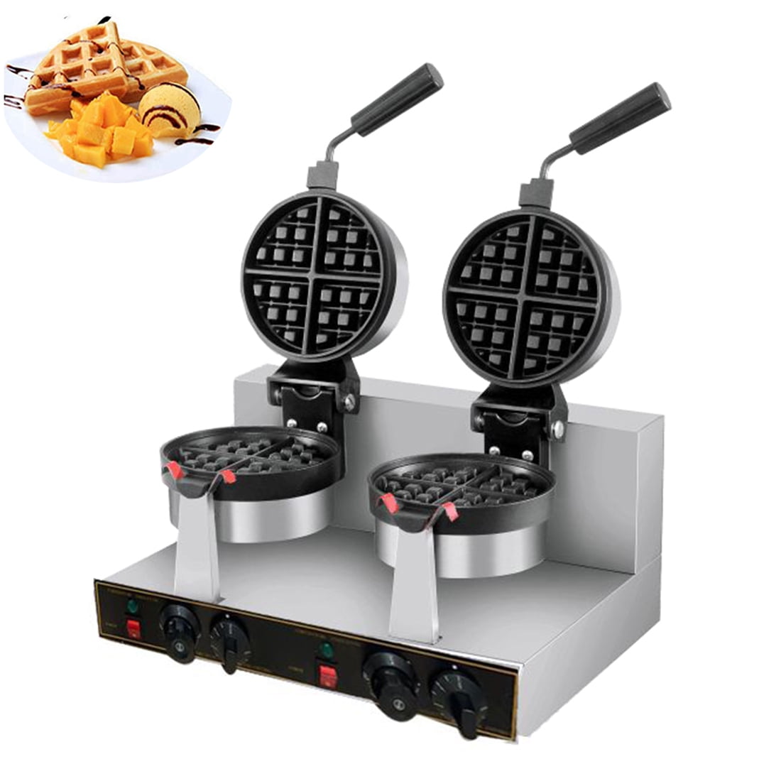 INTBUYING Electric Waffle Maker Double Station Stainless Steel Nonstick ...