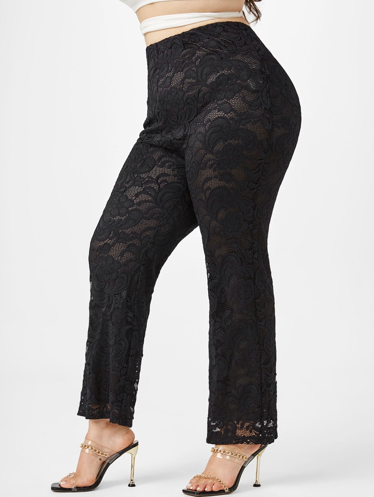 Rosegal Women's Plus Size & Curve High Rise Lace Pants - Walmart.com