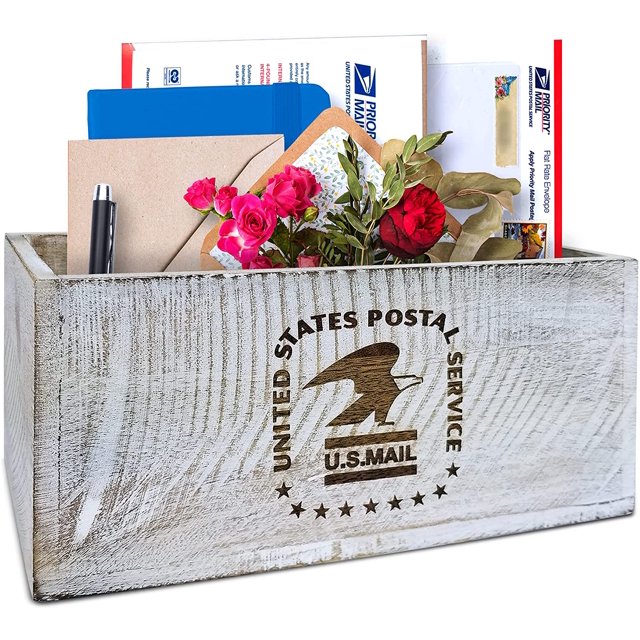 Farmhouse Mail Organizer For Countertop Wooden Letter Holder For Desk ...