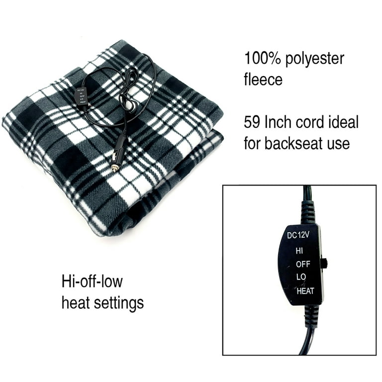 New AutoDrive 12Volt Heated Travel Blanket. Size 57in x 39in Black and White. Count 1. Model 12974. Walmart