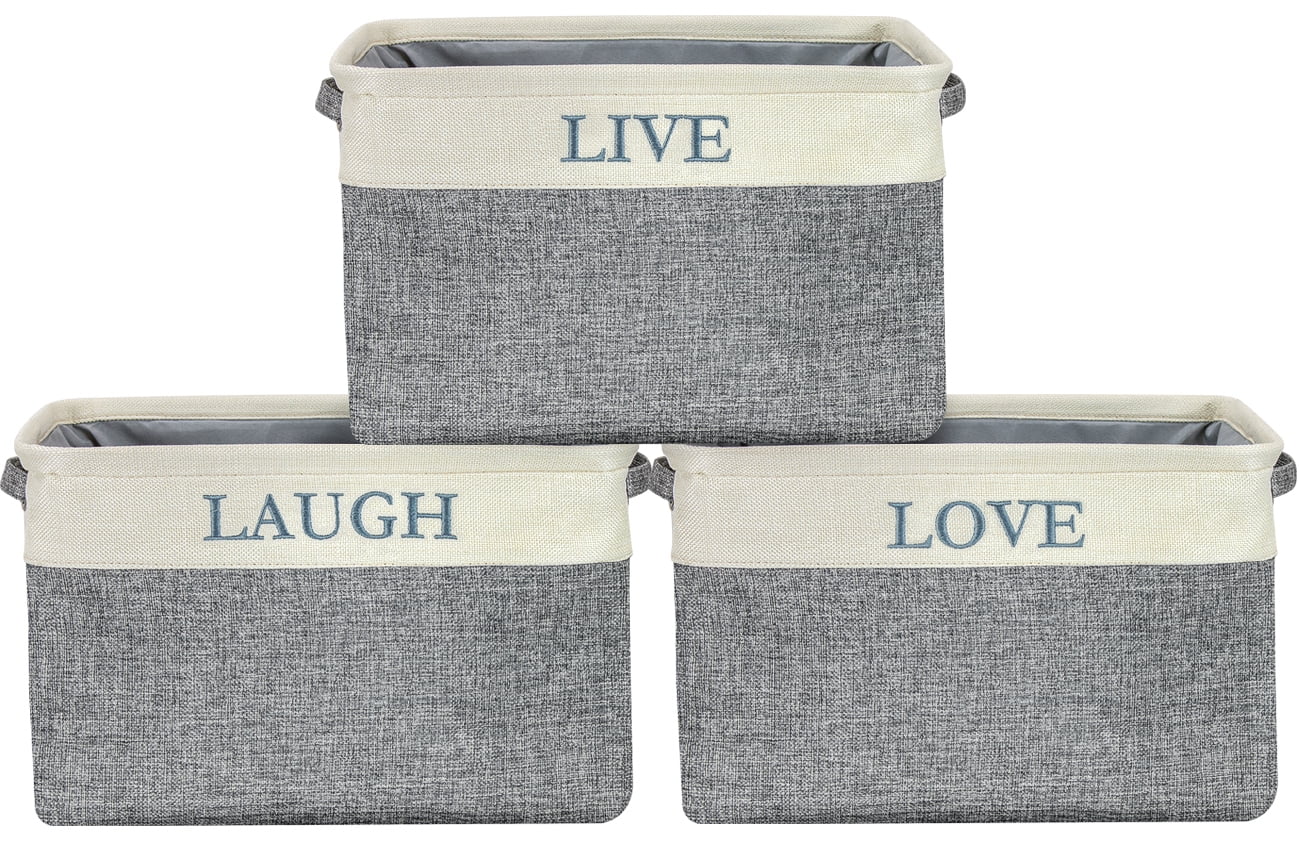 Sorbus Foldable Twill Storage Fabric Basket Set - 3 Pack, (Love, Live ...