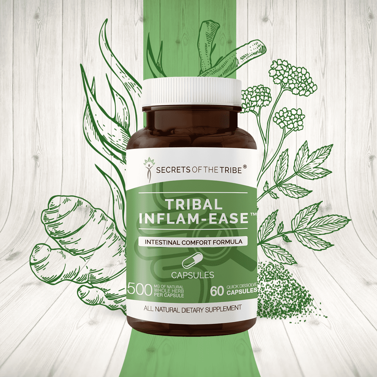 Tribal Inflam-ease 60 Capsules, 500 mg, Turmeric, Licorice, Meadowsweet ...