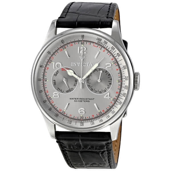 Invicta Men's 6749 Vintage Silver Dial Black Leather Watch - Walmart.com
