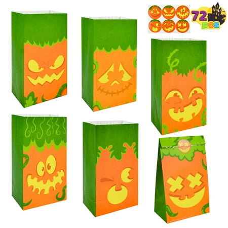 JOYIN 72 PCS Halloween Paper Treat Bags with Pumpkin Face, Halloween ...