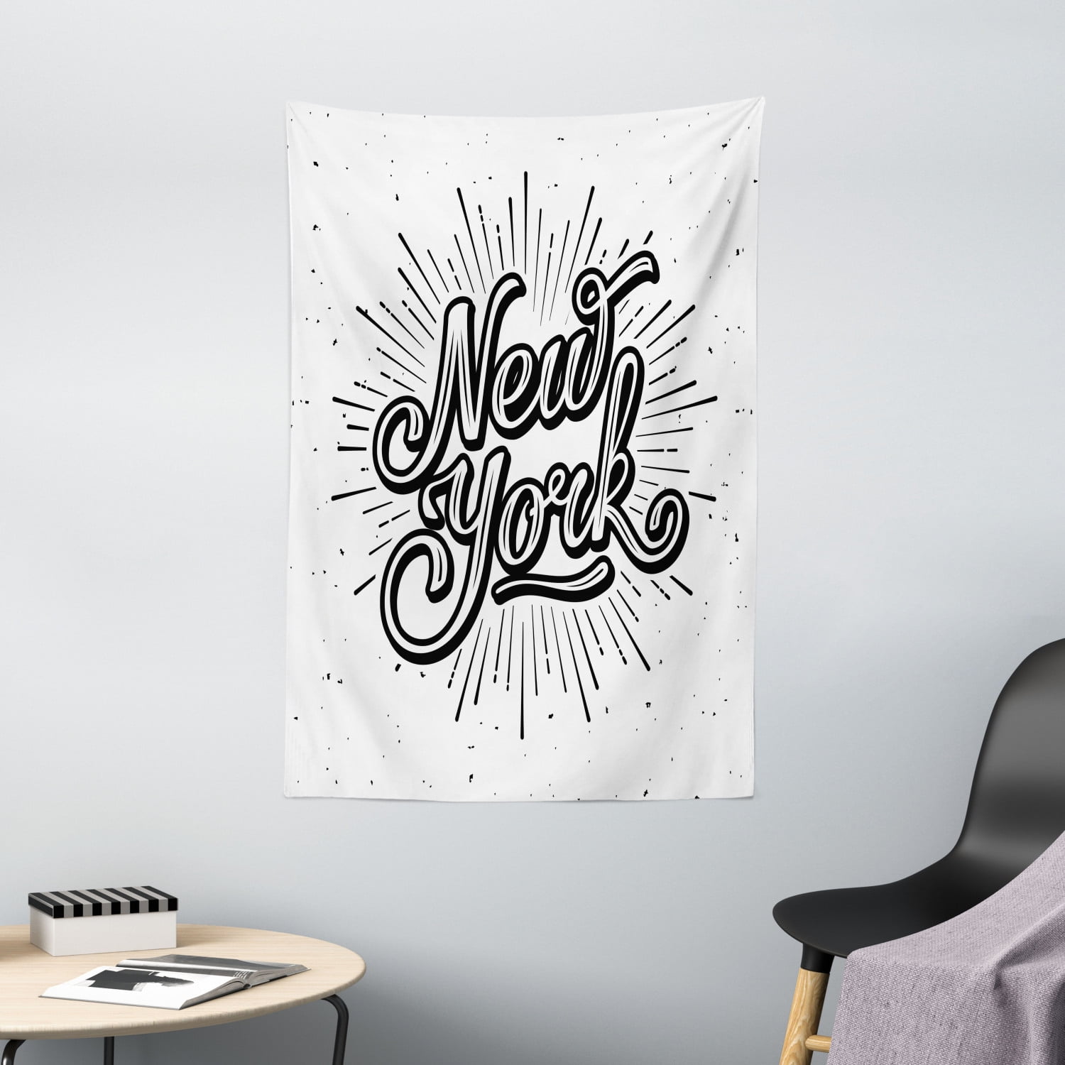 Vintage Tapestry, New York Typography Star Burst Calligraphy Hand ...