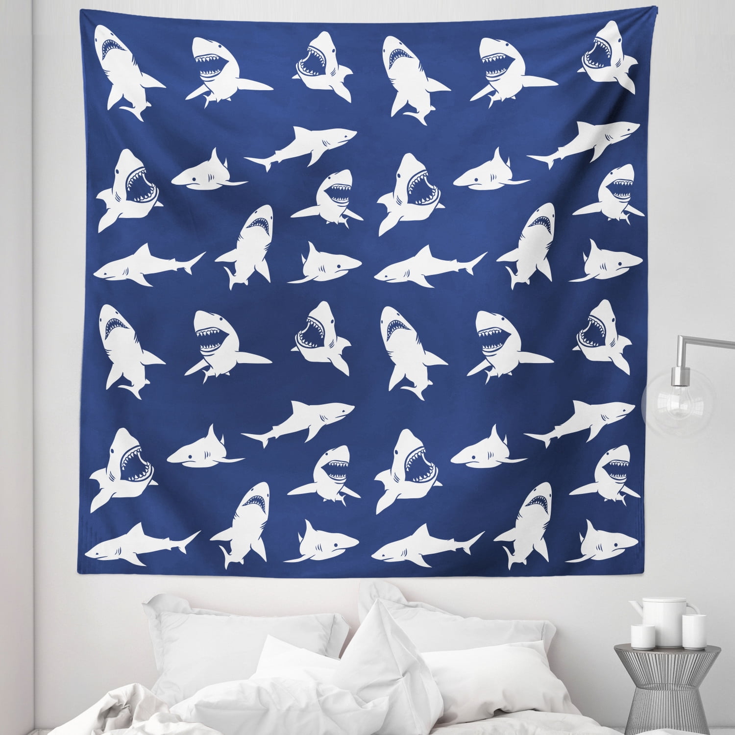 Shark Tapestry, Fish Pattern Various Gestures Have a Bite Danger Humor ...