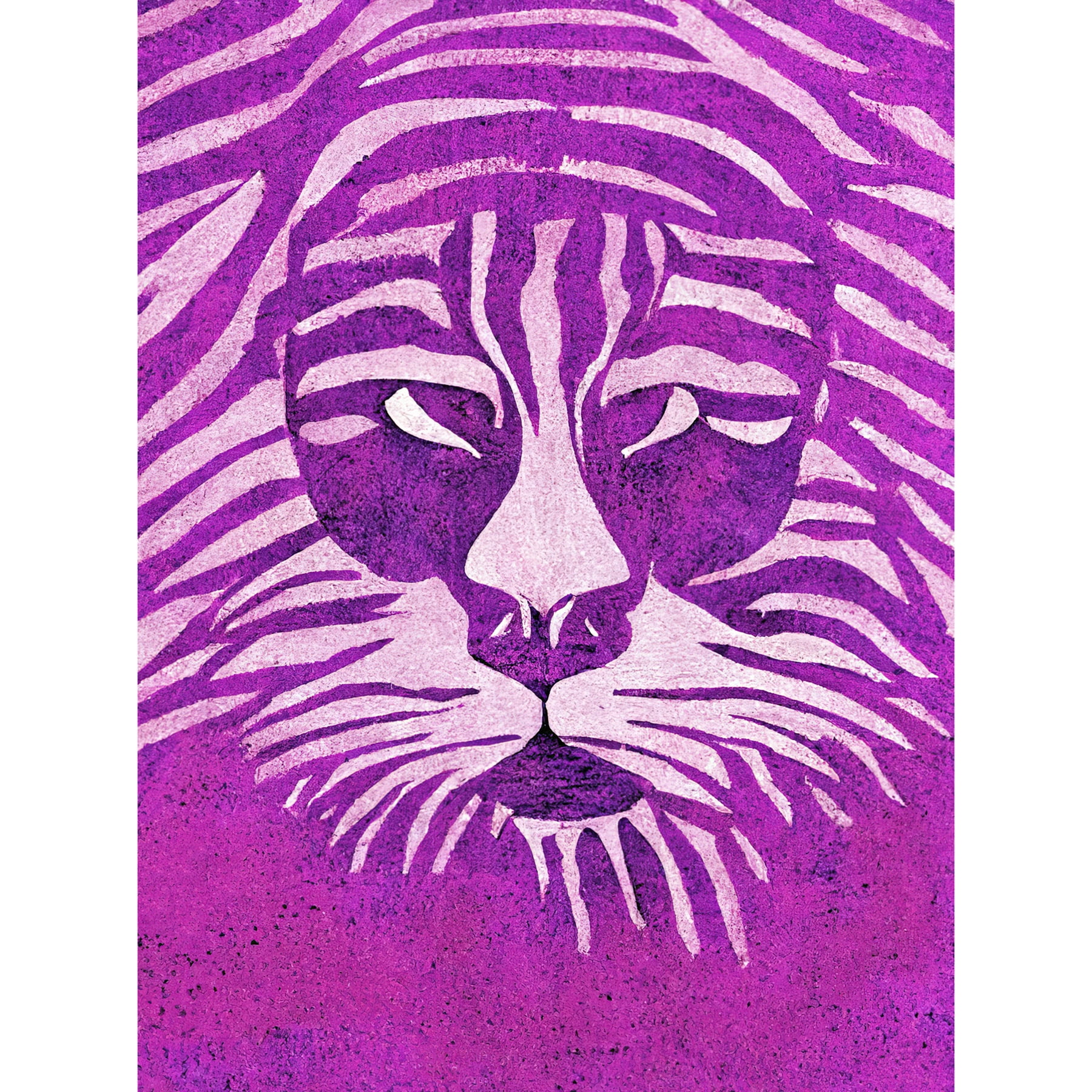 Purple Tiger Face Linocut Abstract Painting Unframed Wall Art Print ...