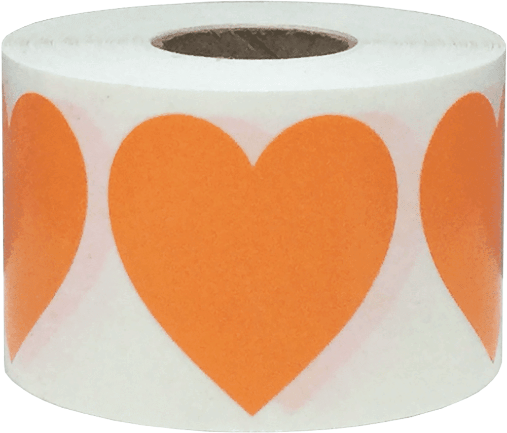Orange Heart Stickers, 1.5 Inches in Size, 500 Labels on a Roll ...