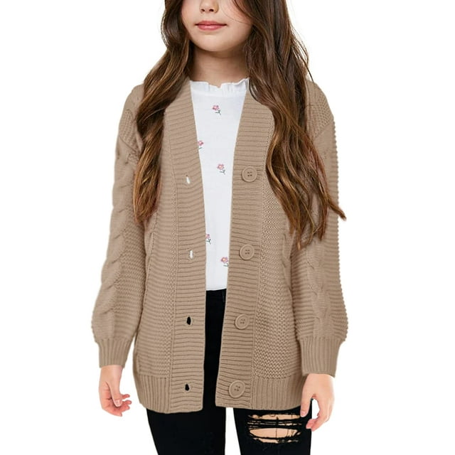 Sherrylily Girls Cable Knit Cardigans Button Down Long Sleeve Chunky