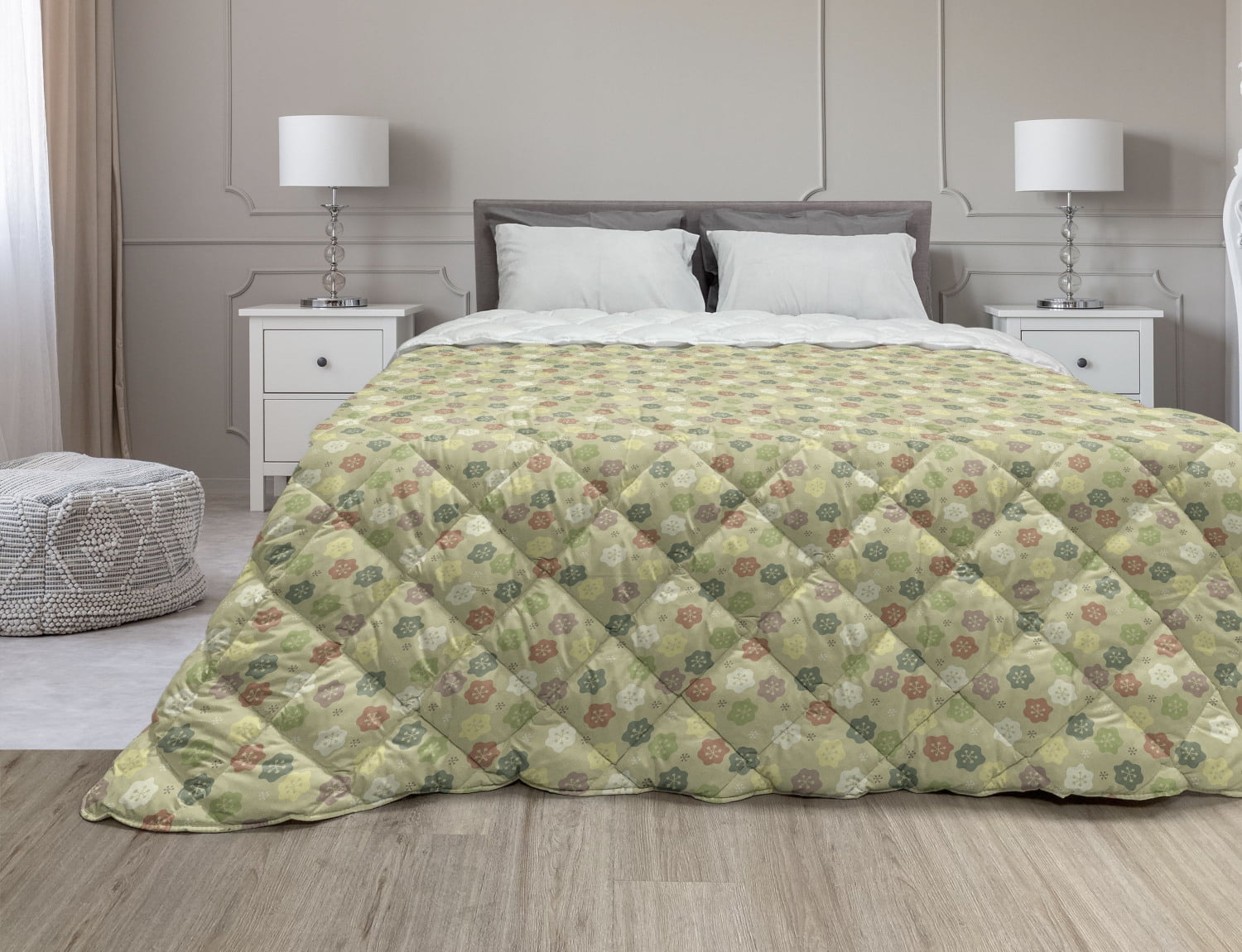 Moss Green Down Alternative Comforter, Scrabble Leaves and Fruit Plant ...