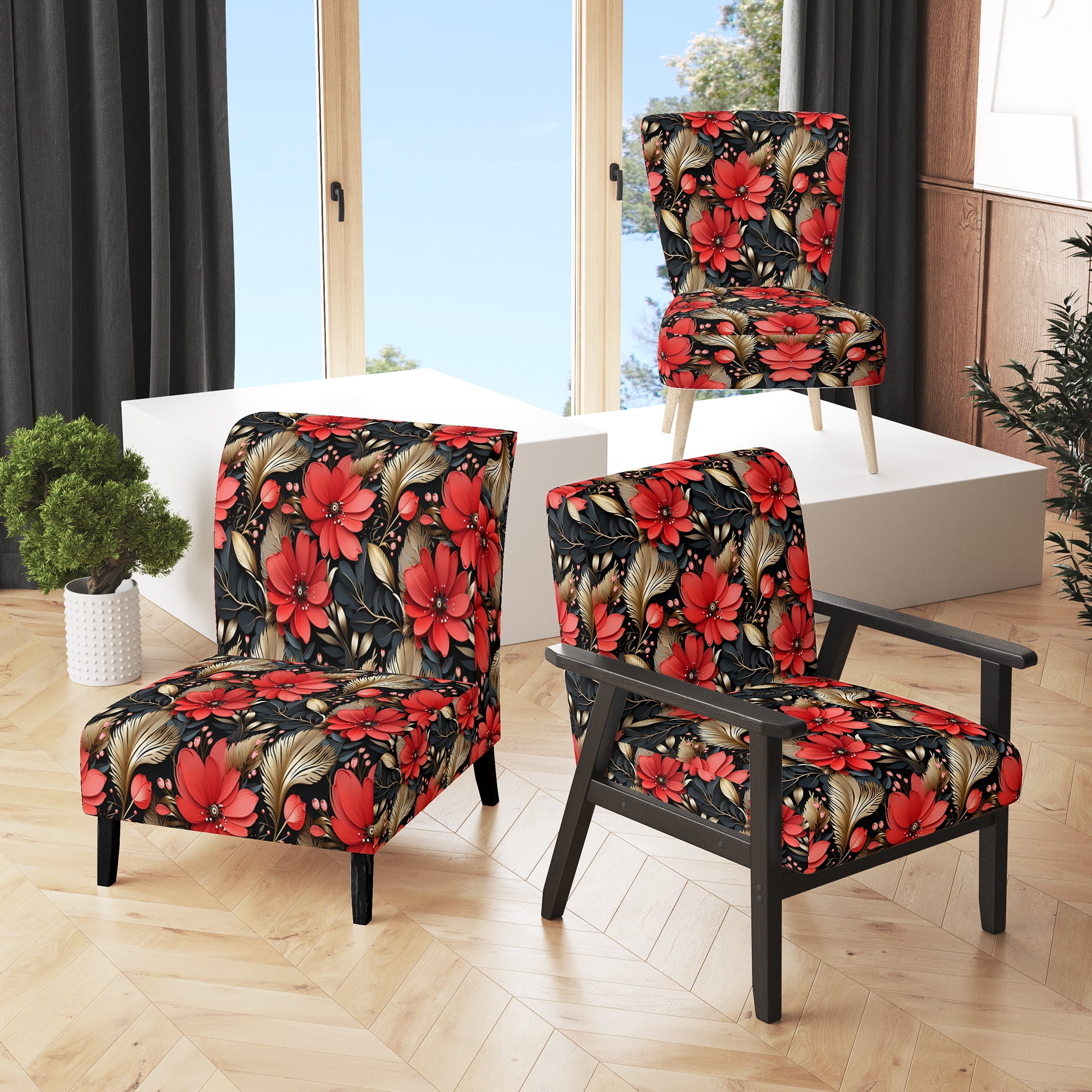 Click here for Designart Glamorous Hollywood Floral In Red And Bl... prices