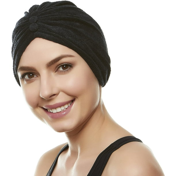 Hold'Eam Soft Terry Cloth Turban Head Cover Female - Black (Adult ...