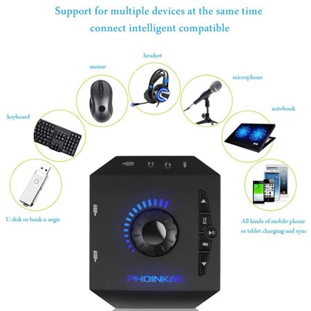 S2 USB 2.0 Sound Card HUB Stereo Headphones Mic Adapter 3D Surround ...