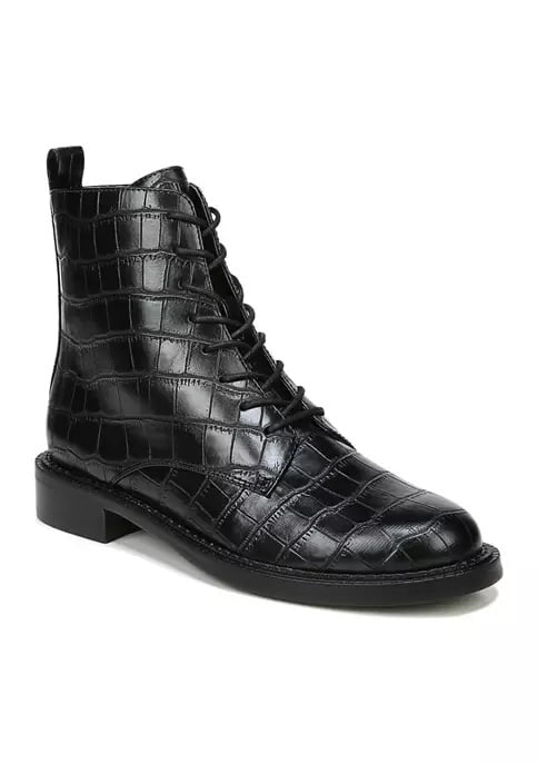 Sam Edelman Nina Black Croc Block Heel Combat Lace Up Side Zip Ankle ...