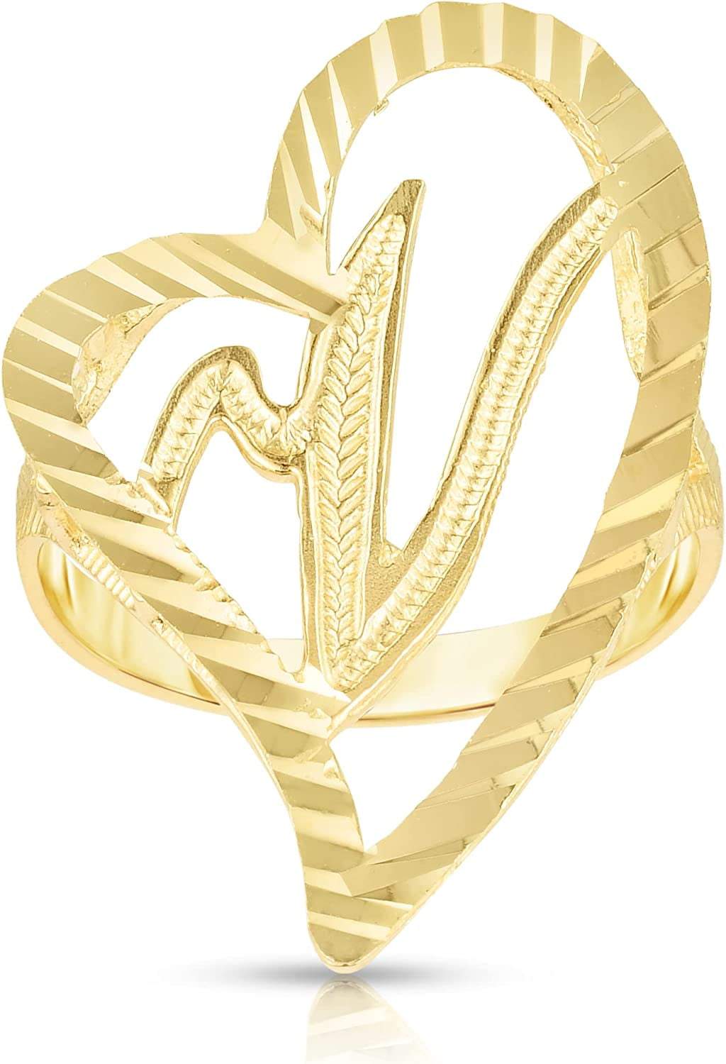 Floreo 10k Yellow Gold A-Z Cursive Letter and Heart Initial Ring ...