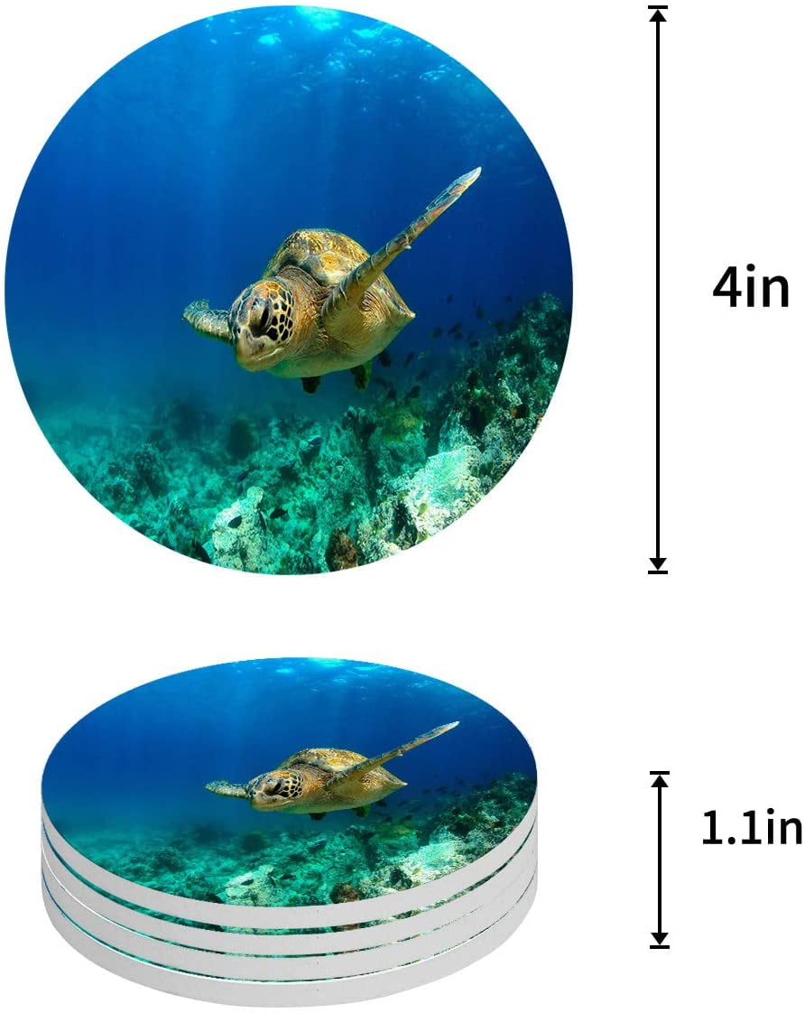 FMSHPON Ocean Sea Turtle Set of 6 Round Coaster for Drinks, Absorbent ...