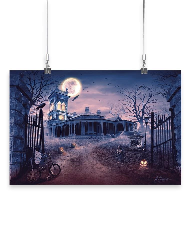 Halloween House At Night Poster - Anthony Chirstou Designs, - Walmart.com