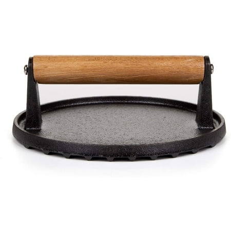 7 Inch Round Cast Iron Bacon Press with Wood Handle for Grill, Steak ...