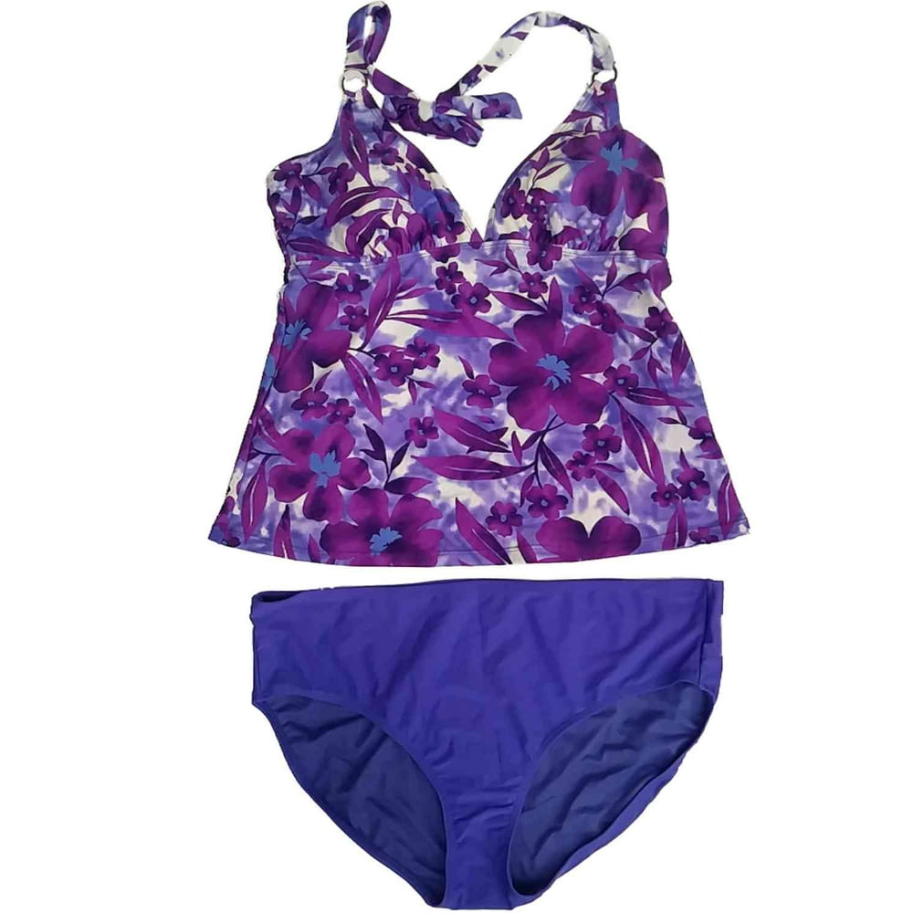 Tropical Escape - Womens Purple Violet Floral Flower 2 Piece Swimming ...