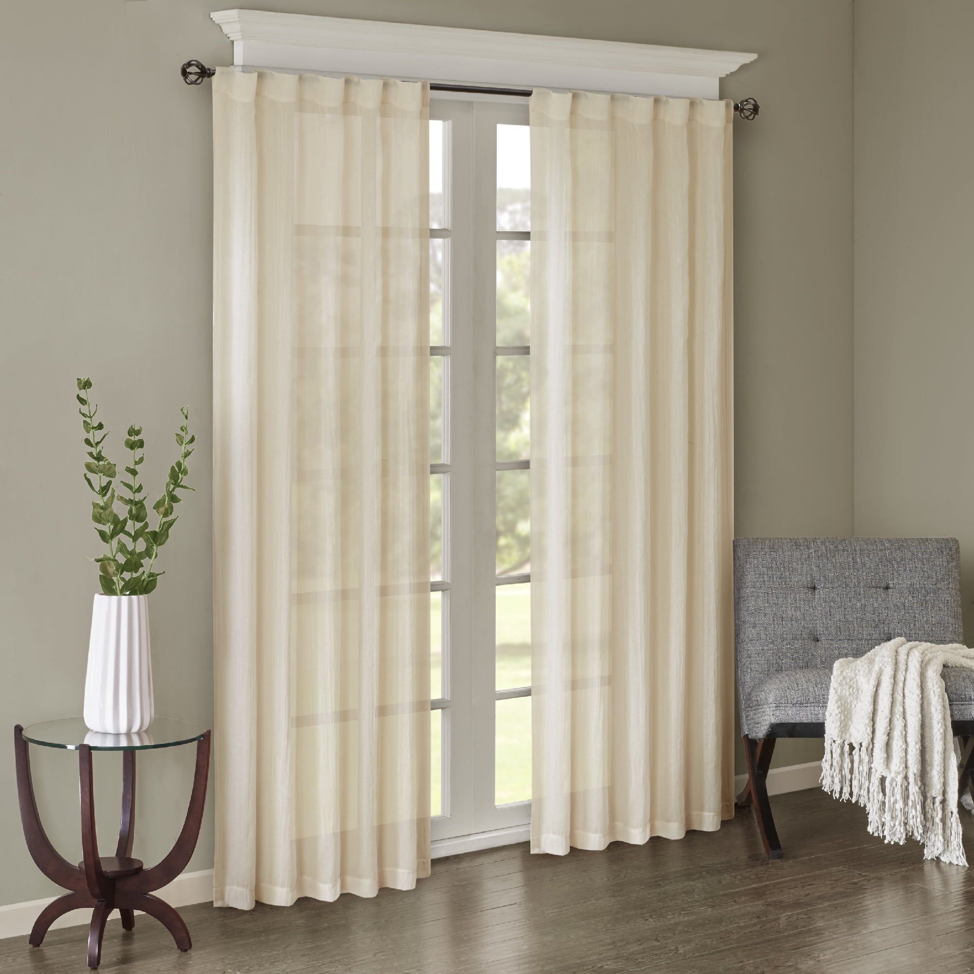 Home Essence Avery Solid Crushed Sheer Window Panel Pair - Walmart.com