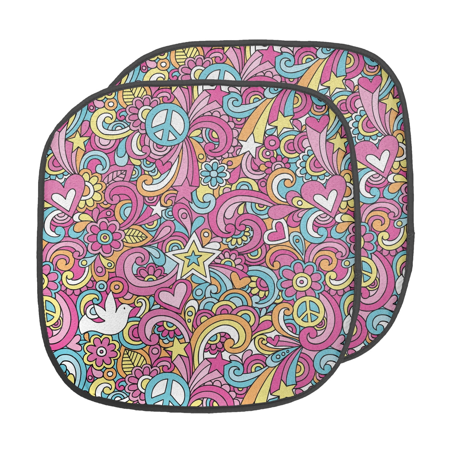 Groovy Chair Seating Cushion Set of 2, Psychedelic Complex Funky Pastel Patterns with Stars Back ...