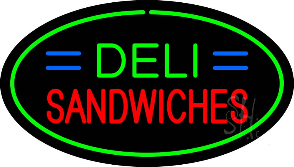 Deli Sandwiches Oval Green LED Neon Sign 20 x 37 - inches, Black Square ...