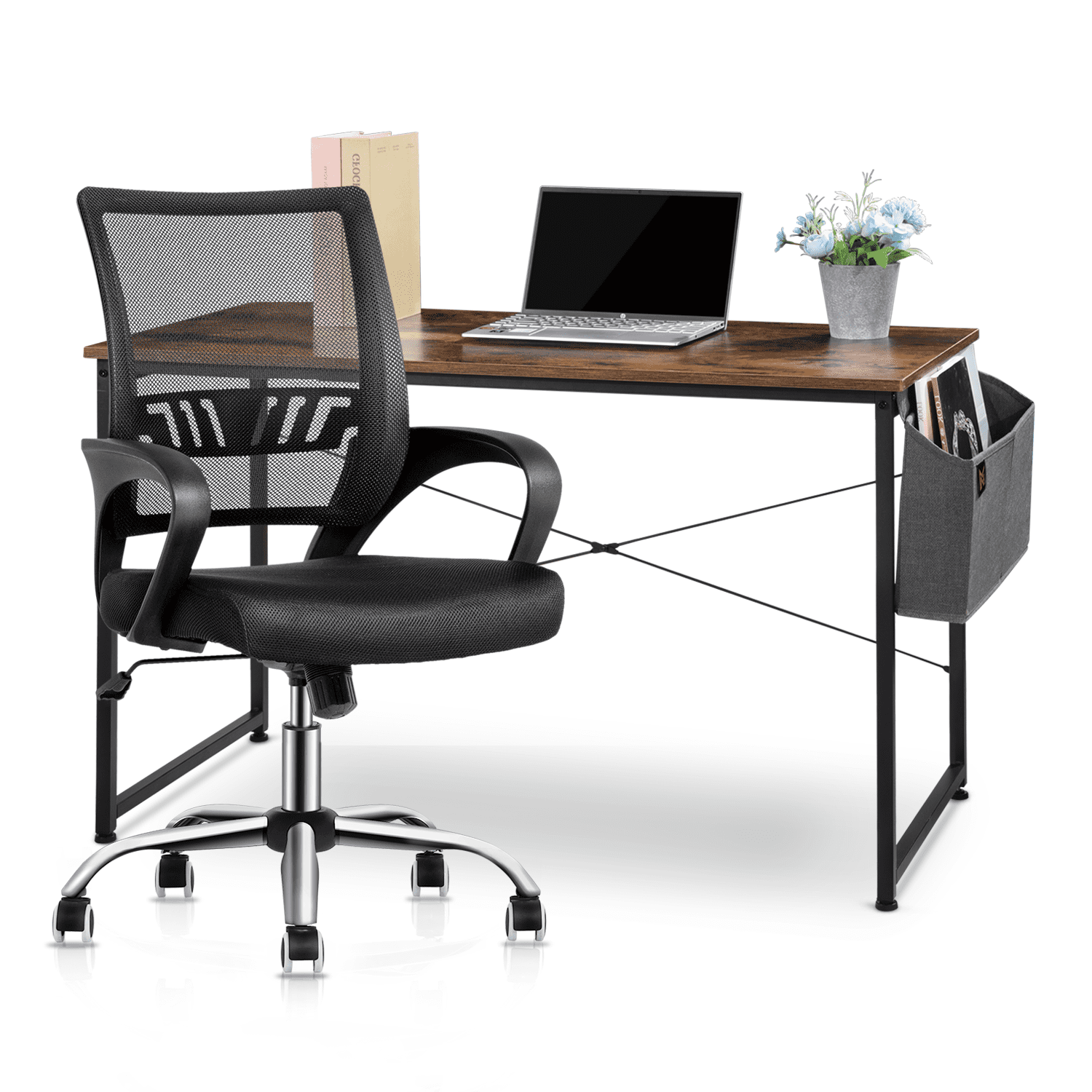 MoNiBloom Modern Computer Desk & Chair Set, Rolling Mid Back Mesh Chair ...