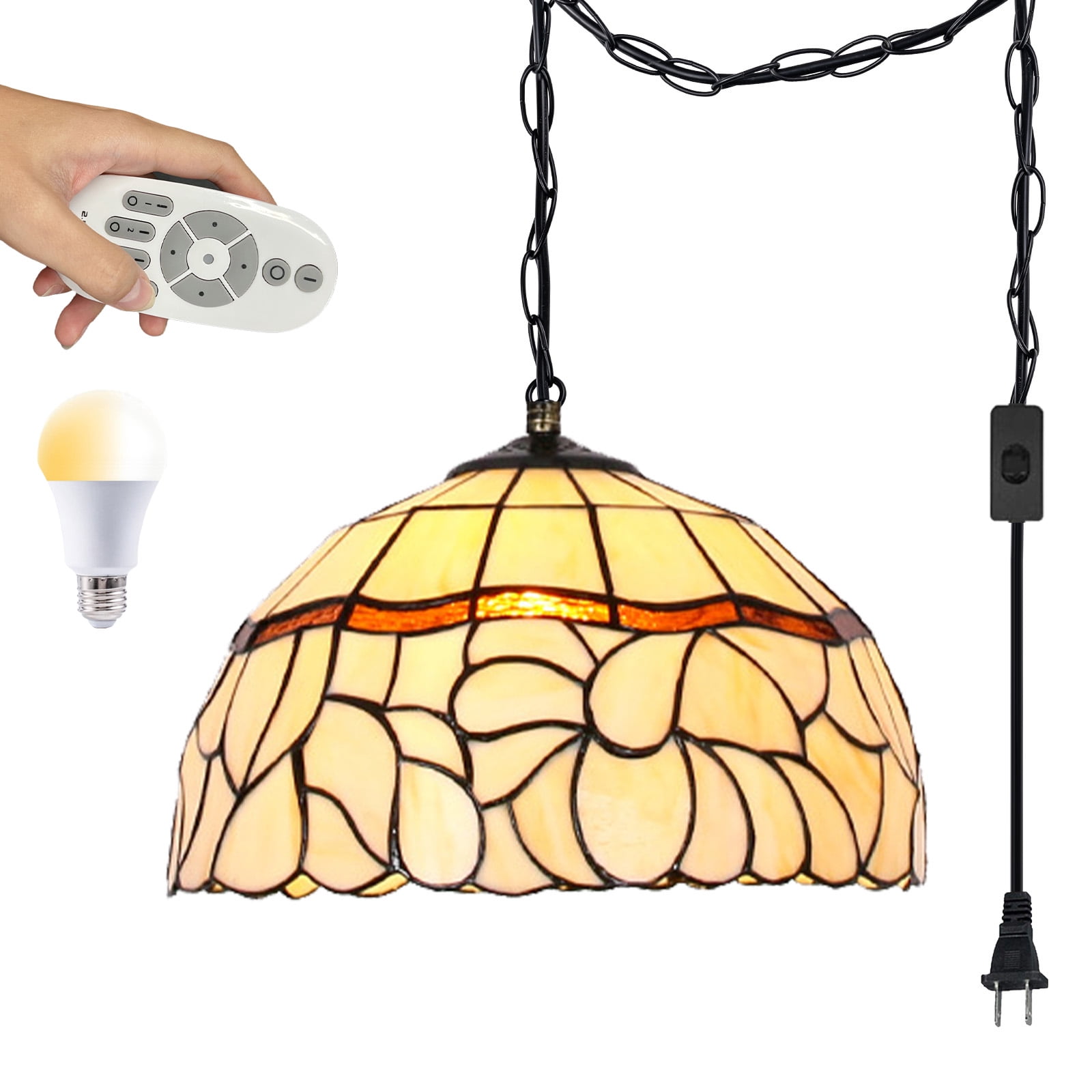 Kiven Plug in Pendant Light,Classic Hanging Light with Glass Lampshade ...
