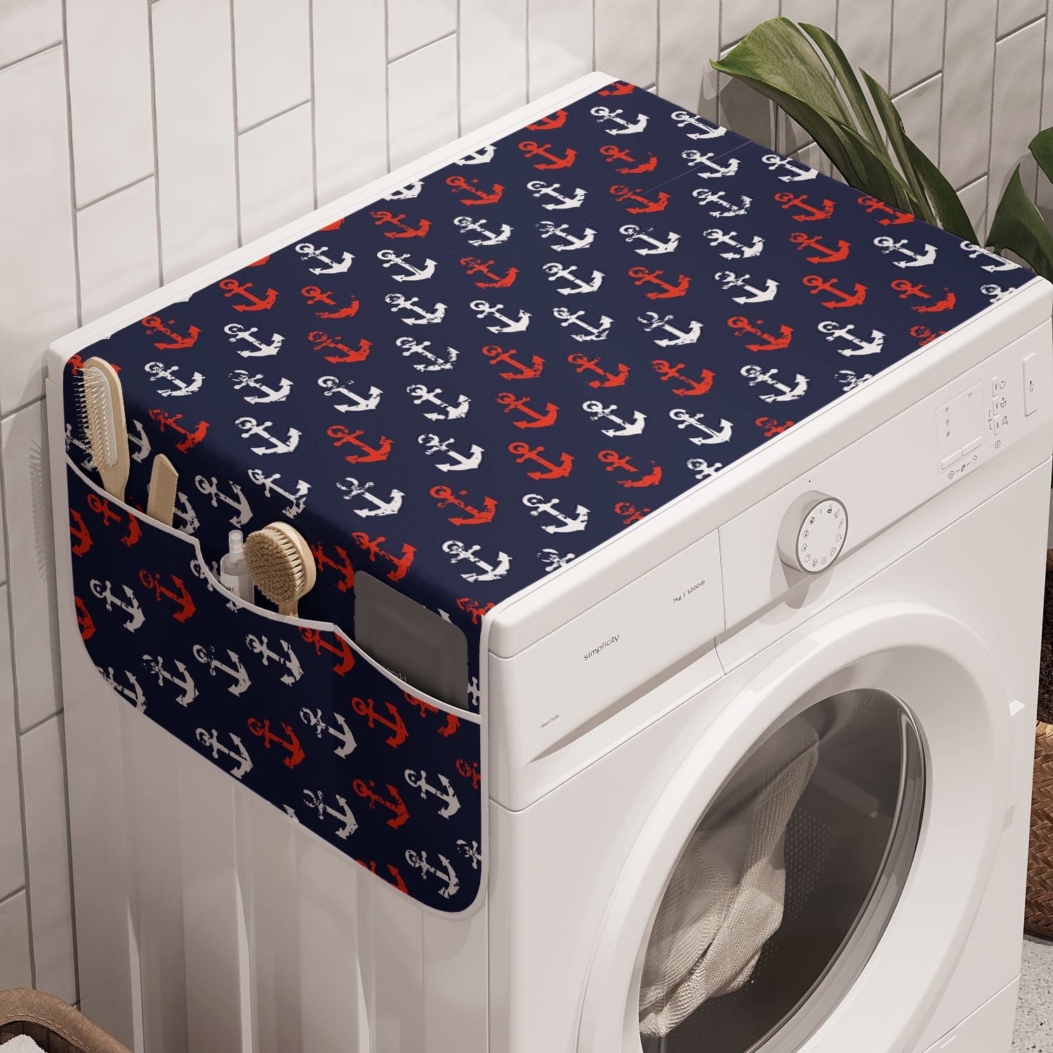 Anchor Washing Machine Organizer, Abstract Sea Theme with Grunge ...