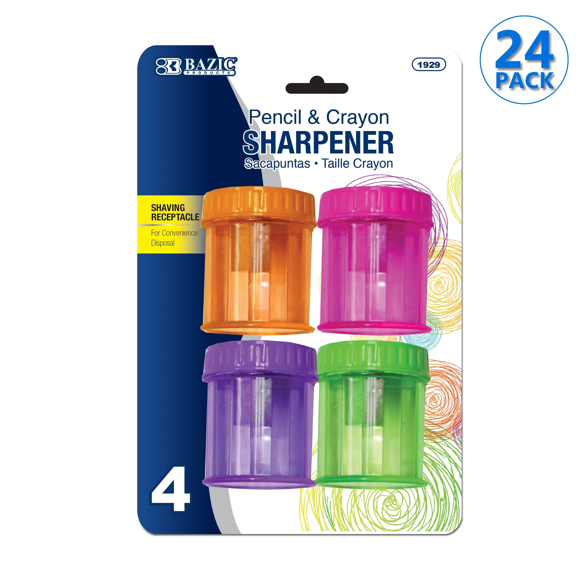 BAZIC Pencil Sharpener Single Hole Blade w/ Receptacle, (4/Pack), 24 ...