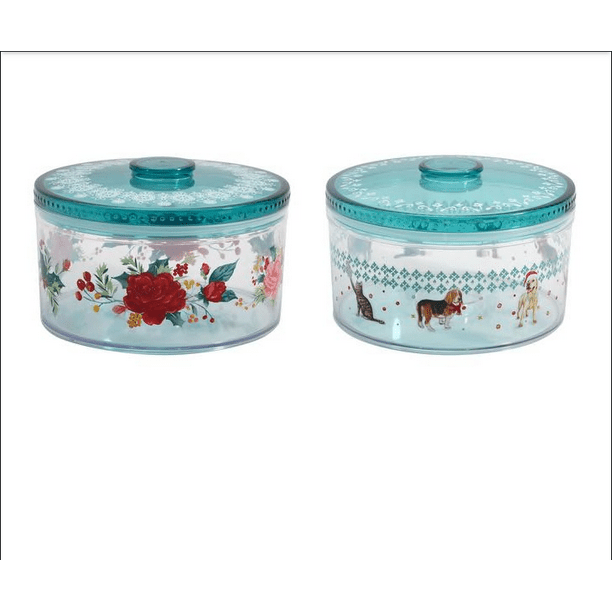 The Pioneer Woman 2pk Treat Container -Cheerful Rose and Dogs & Cats ...
