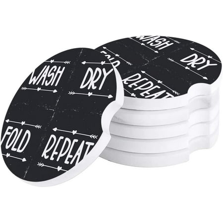 POGLIP Wash Dry Fold Repeat Text Retro Blackboard Set of 2 Car Coaster ...