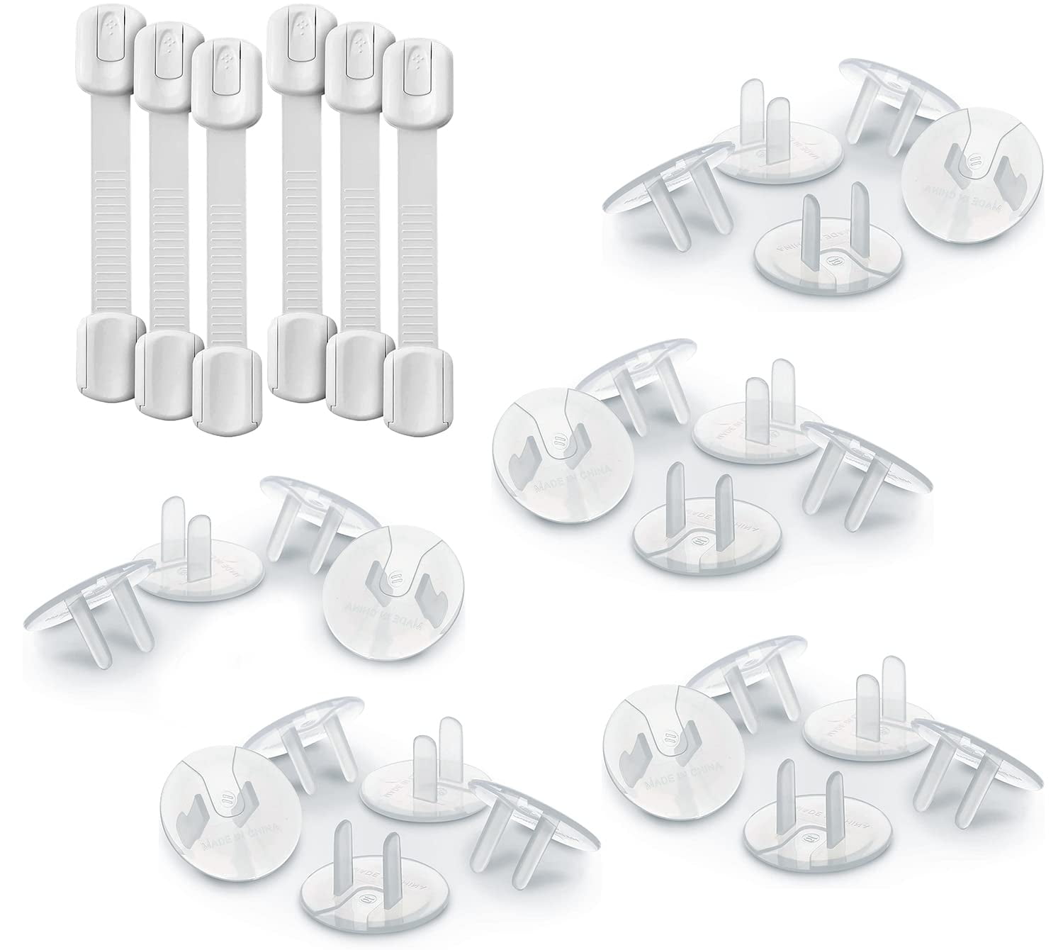 24 Outlet Plug Covers Bundle with 6 Safety Strap Locks for Child Safety ...