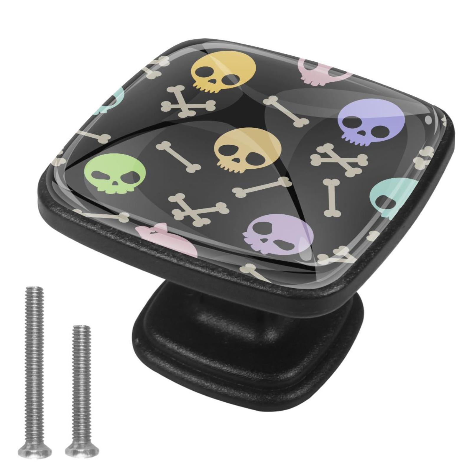 4 Pcs Cabinet Handle Drawer Pulls Skull Knobs with Screws Square ...