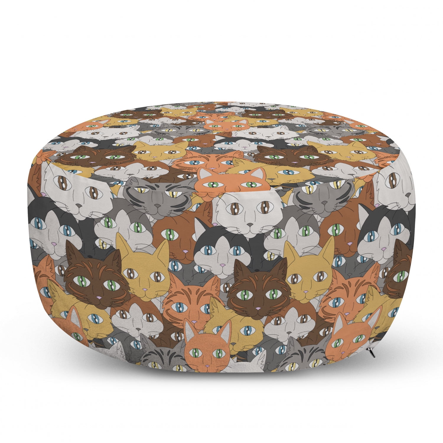 Cats Pouf Cover with Zipper, Background Depicting the Faces of ...