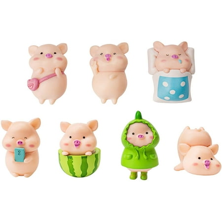 7 Pcs Cute Pig Miniature Figurines, Pig Figurines Cake Topper Pig Set ...