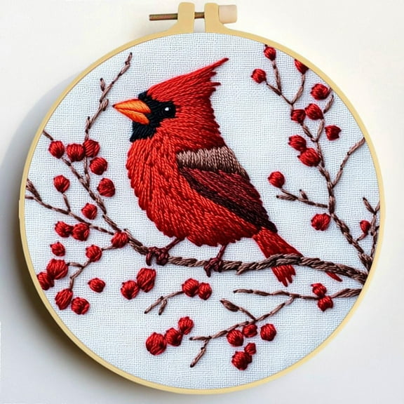 Punch Needle Kits Red Cardinal on Tree Embroidery Starter Set with Hoop ...