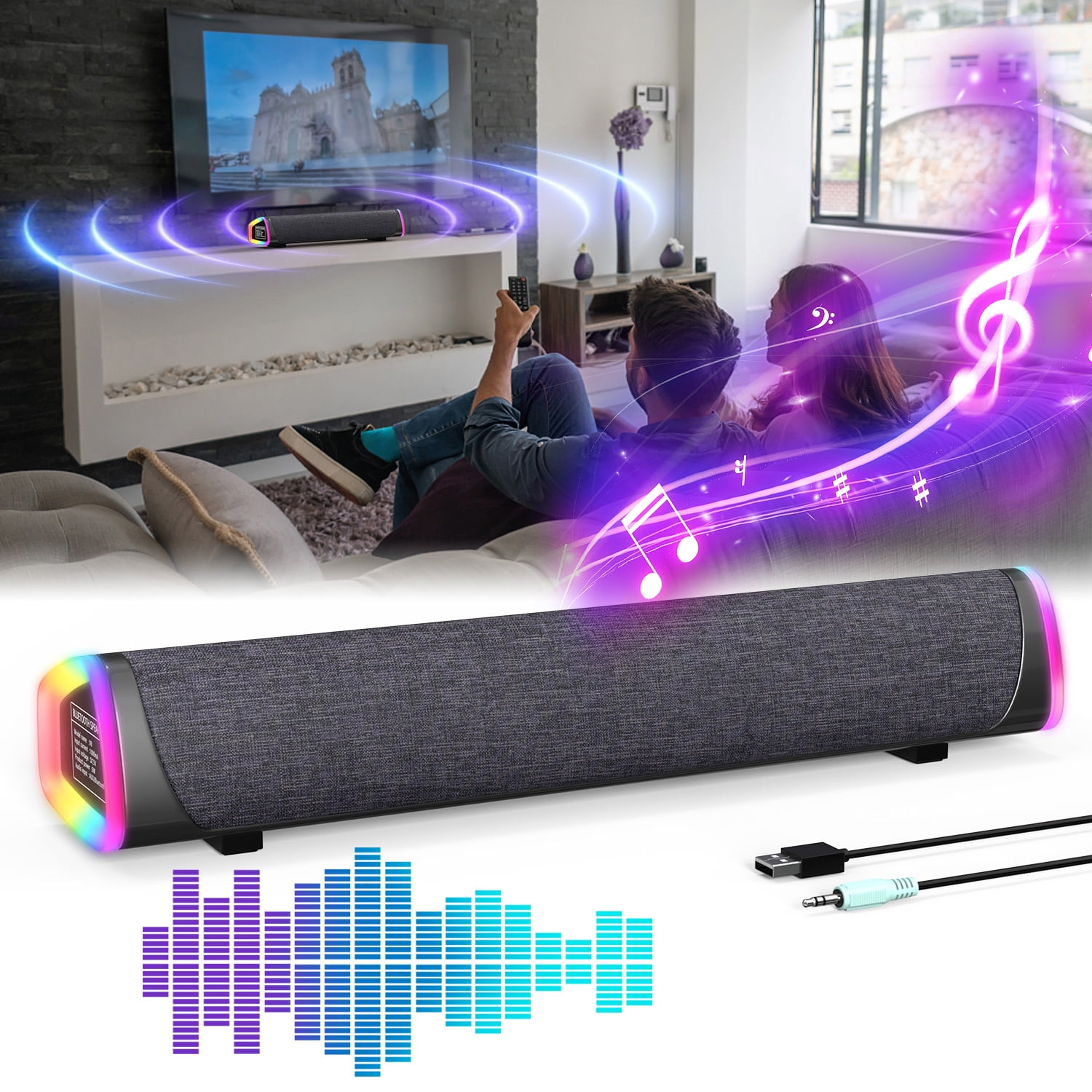 Elegant Choise Sound Bar with Subwoofer Dual Speakers Soundbar for TV ...